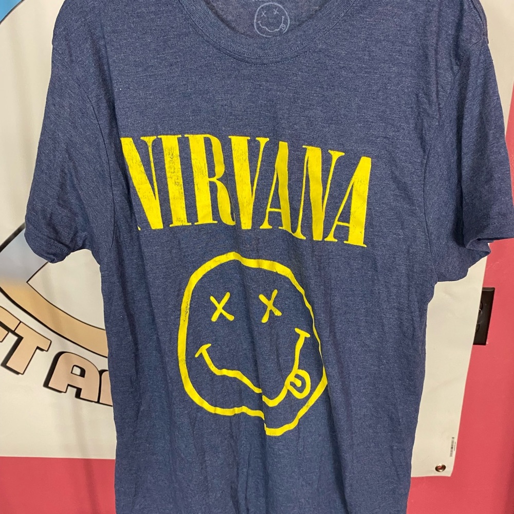 Nirvana Mens Smiley Face Logo Band Tee Shirt - Gem